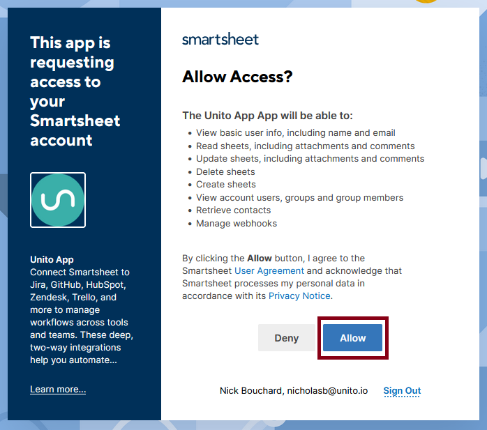 How To Install Unito's Smartsheet Integration